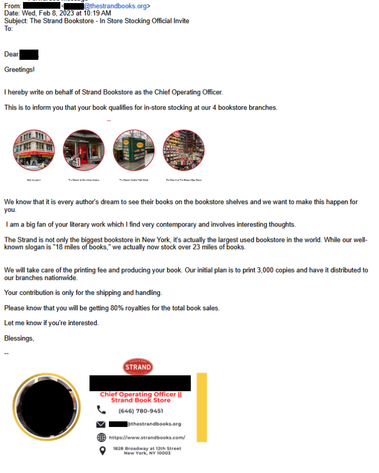 Scam Alert: Scammers Impersonating the Strand Bookstore - Writer Beware