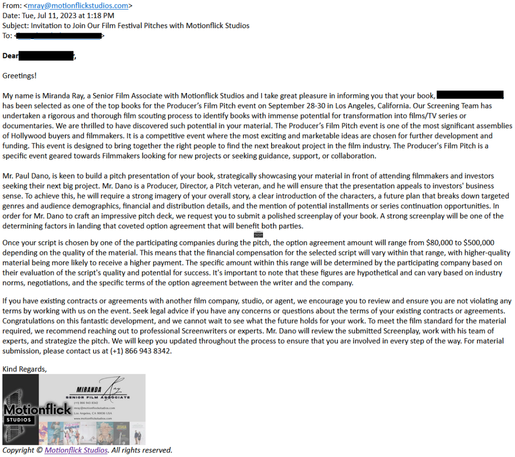 From Motionflick Studios to Snow Day Film: The Evolution of a Book-to-Film Scam - Writer Beware